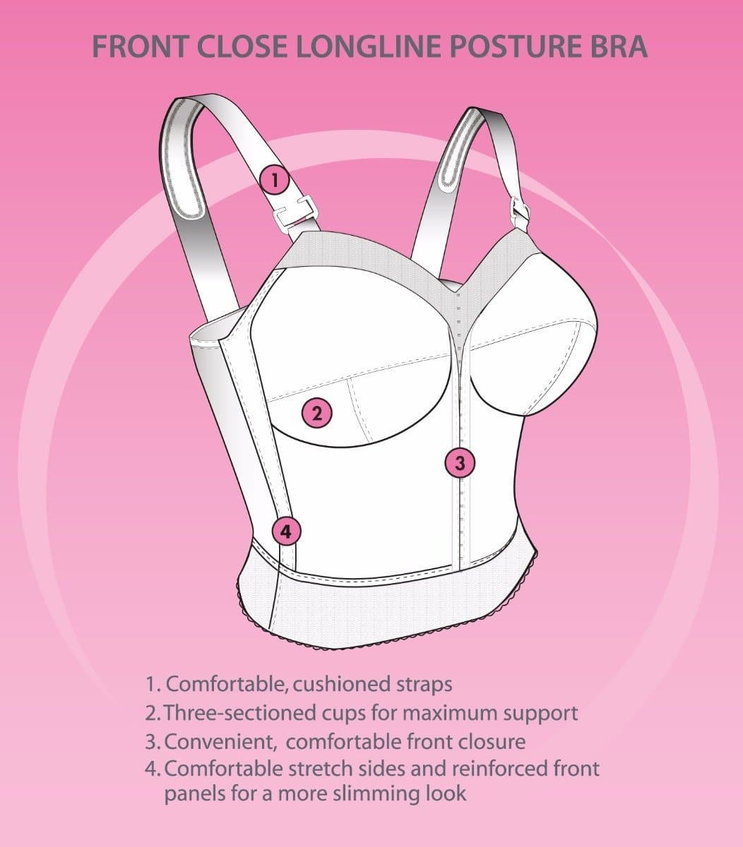 Exquisite Form Fully Front Close Longline Posture Bra - White - Curvy Bras