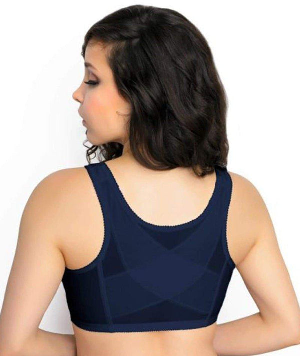 Exquisite Form Fully Front Close Wire-free Posture Bra With Lace - Nav ...