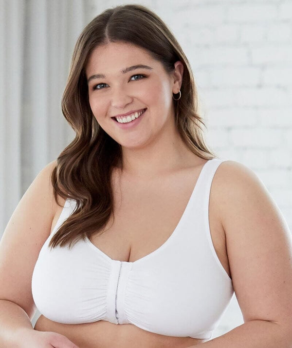 Bestform Unlined Wire-free Cotton Stretch Sports Bra with Front Closur - Curvy Bras