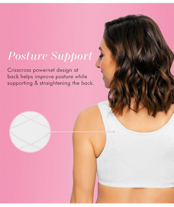 Exquisite Form Fully Front Close Wire-free Cotton Posture Bra With Lac ...